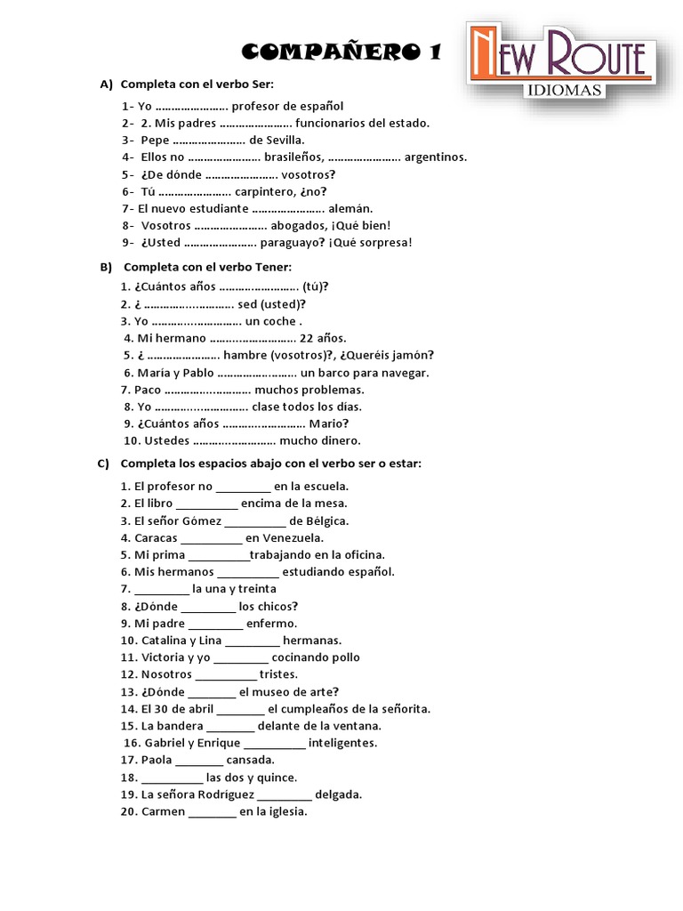 Ejercicios Ser, Tener y Estar | PDF