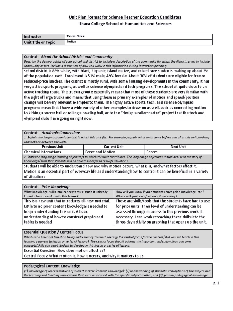 Science Unit Plan: Understanding Motion | PDF | Speed | Worksheet