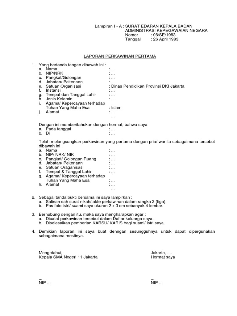 Surat Edaran Kepala Badan Administrasi Kepegawaian Negara Nomor 08se1983 Tanggal 26 April 1983 ...