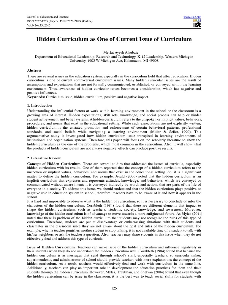 Understanding the Hidden Curriculum: Positive and Negative Impacts on ...
