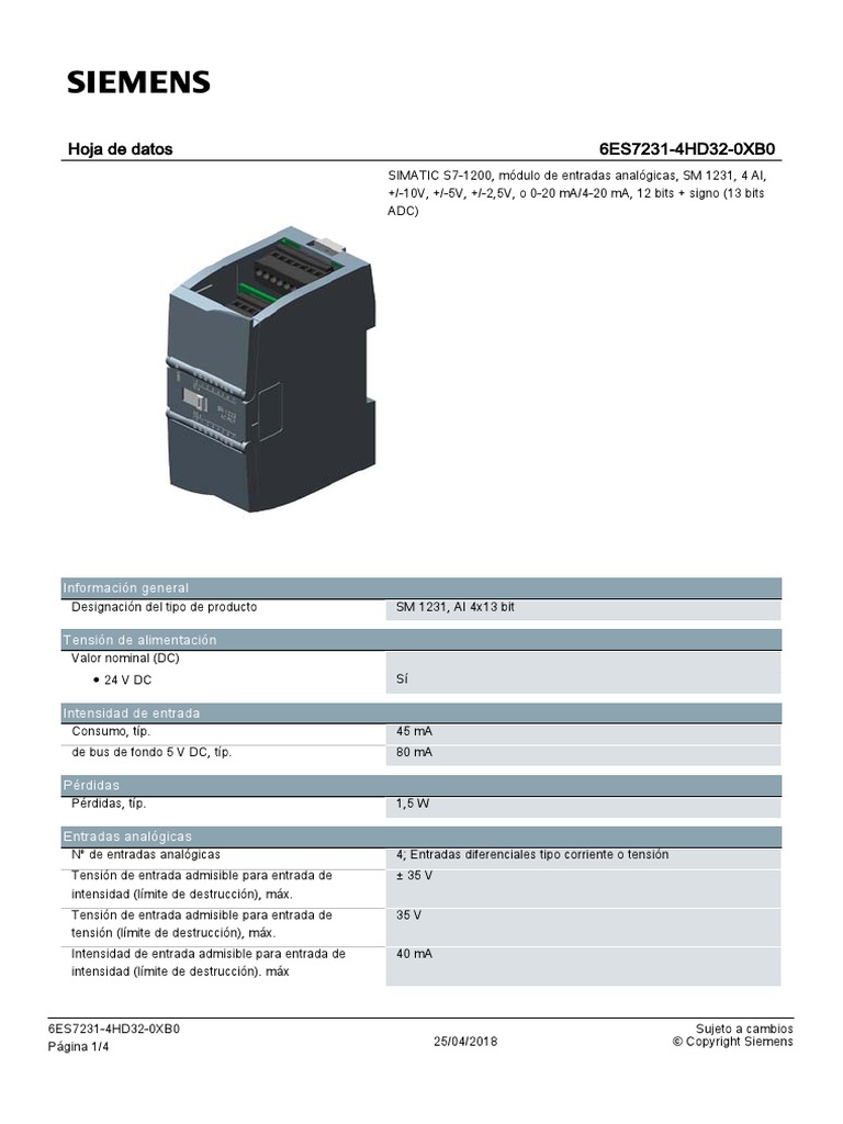 SM 1231, 4 AI Datasheet | PDF | Naturaleza