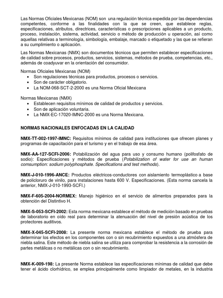 Normas Oficiales Mexicanas | PDF | Calidad (comercial) | La seguridad