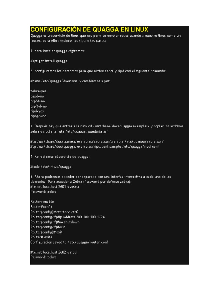 Configuración de Quagga en Linux | PDF | Enrutador (Computación ...