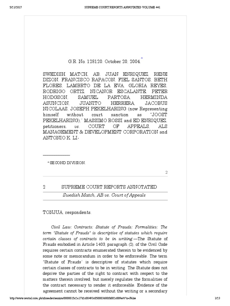 4 - Swedish Match, AB vs. CA | PDF | Offer And Acceptance | Complaint