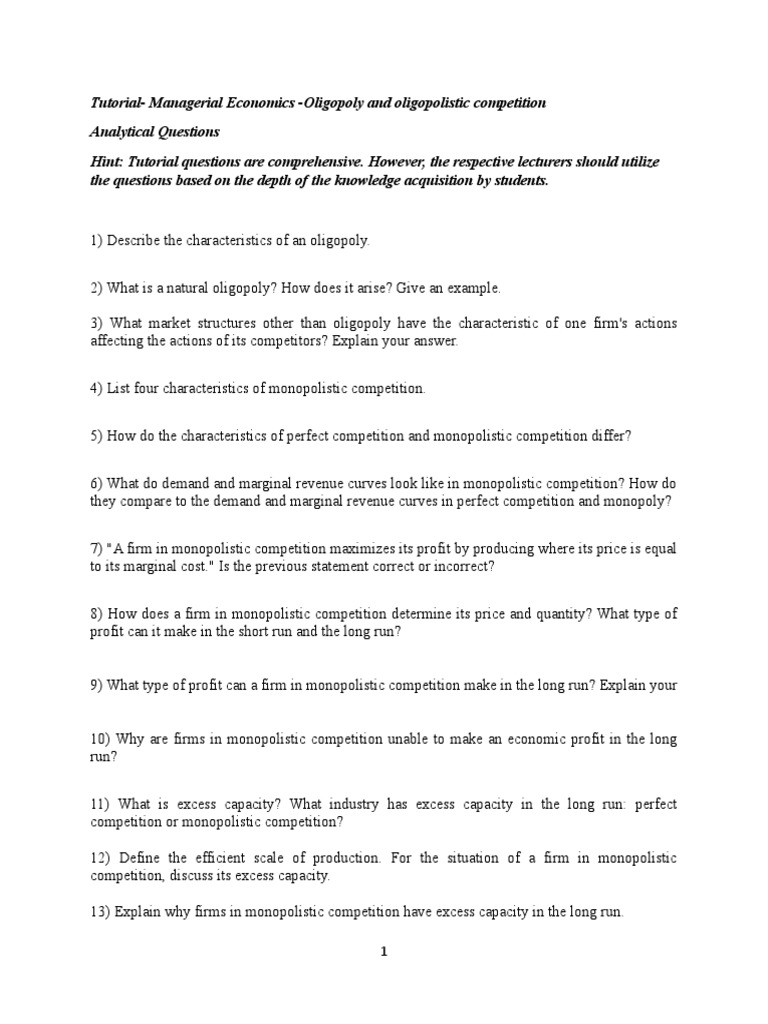 Oligopoly and Monopolistic Competition Insights | PDF | Oligopoly ...