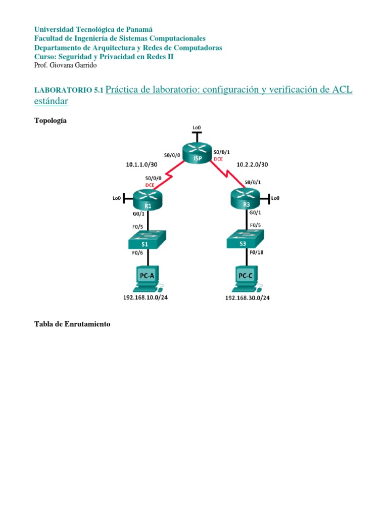 Laboratorio No. V Configuración de ACLs | PDF | Enrutador (Computación) | Red de computadoras