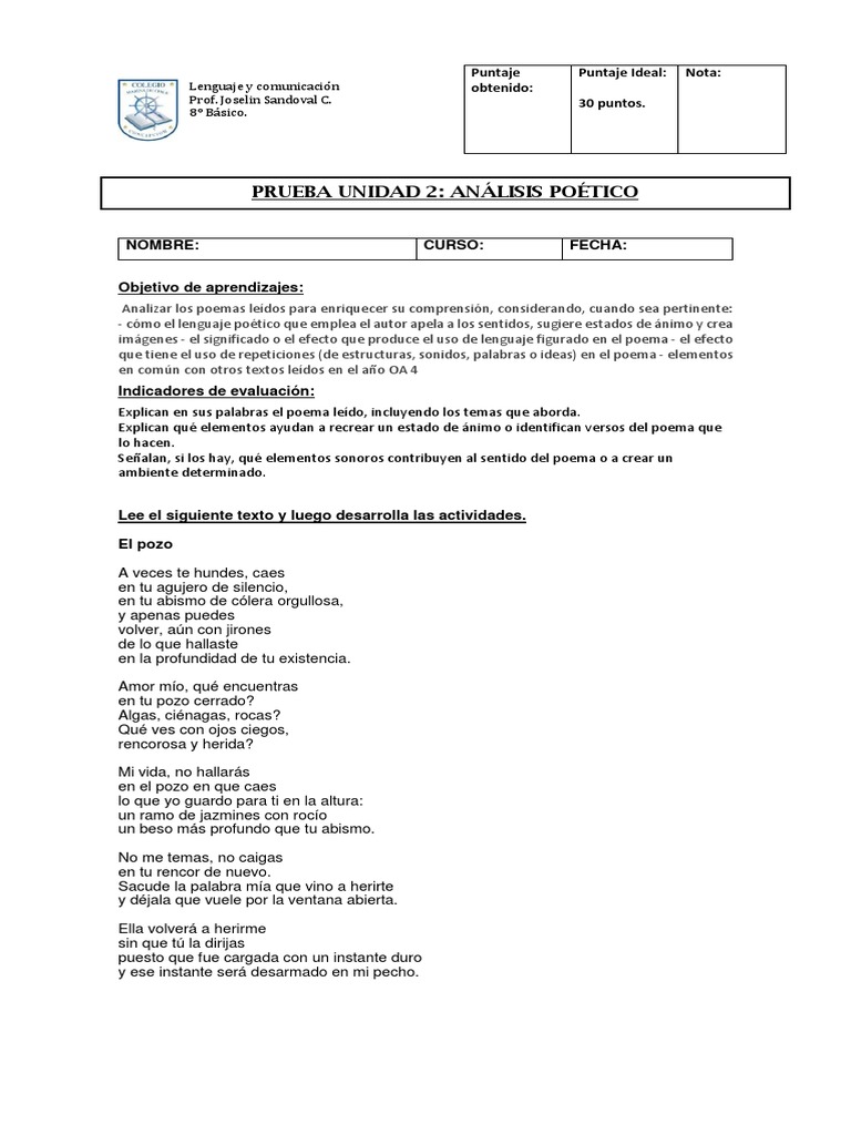 Análisis Poético para 8° Básico | PDF | Poesía
