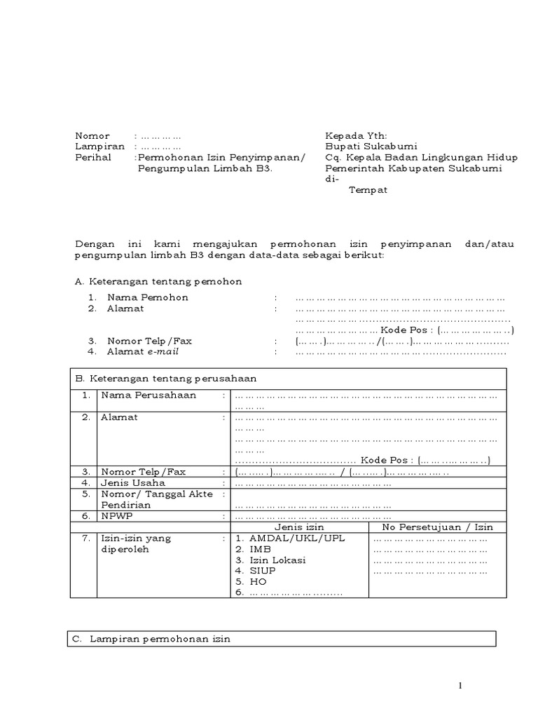 Contoh Permohonan Izin Tps b3 | PDF