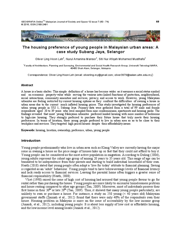 The Housing Preference of Young People in Malaysian Urban Areas | PDF ...