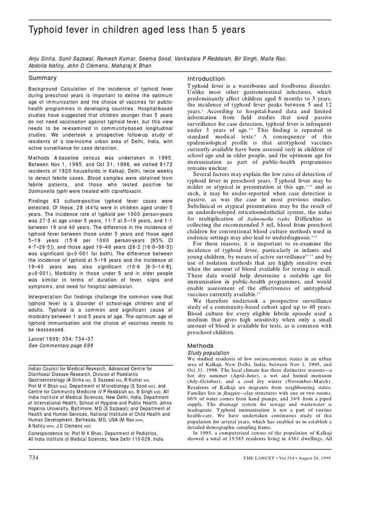 Typhoid Fever in Preschool Children | PDF | Incidence (Epidemiology ...