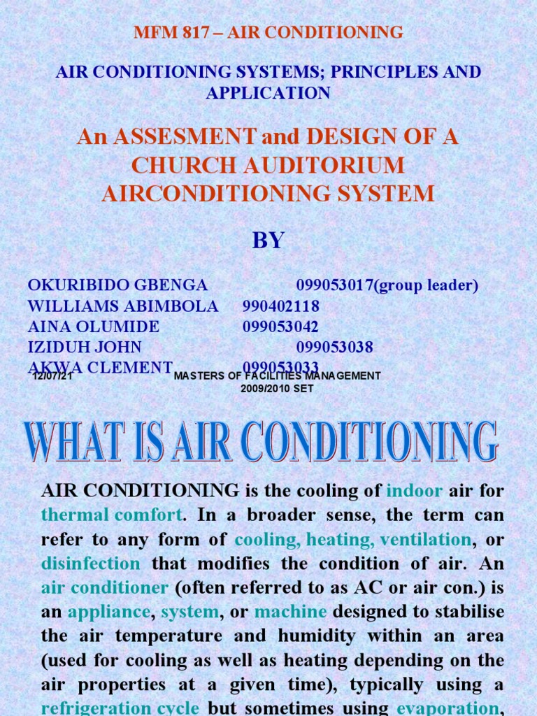 An Assesment and Design of A Church Auditorium Airconditioning System ...