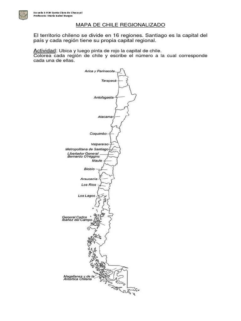 Mapa de Chile regionalizado con capitales y números de regiones | PDF