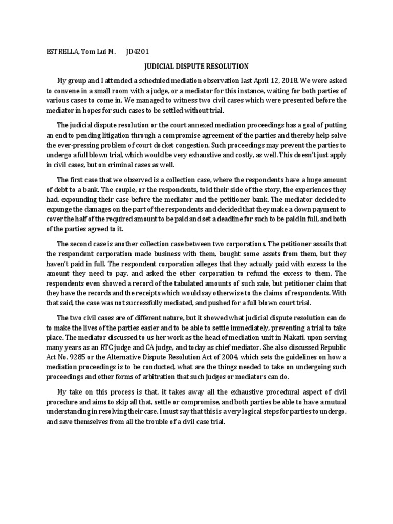 Judicial Dispute Resolution | PDF | Mediation | Lawsuit