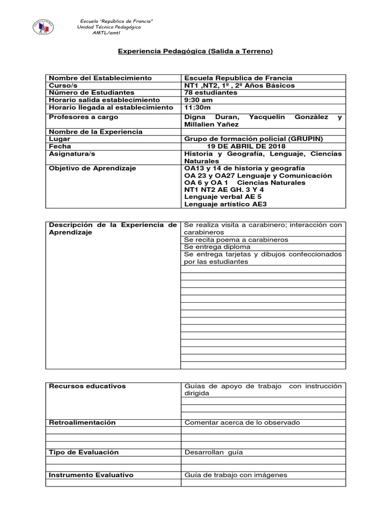 Formato Salida a Terreno