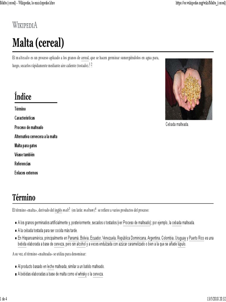 Malta (Cereal) - Wikipedia, La Enciclopedia Libre | PDF | Malta | Alimentos