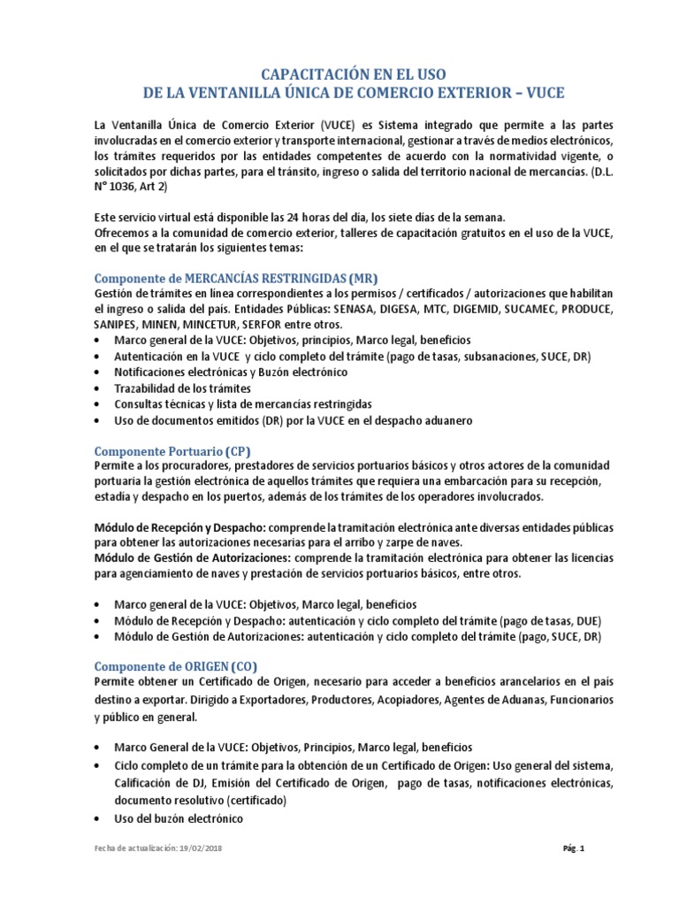 Capacitación en Ventanilla Única VUCE | PDF | El comercio internacional | Negocios Internacionales