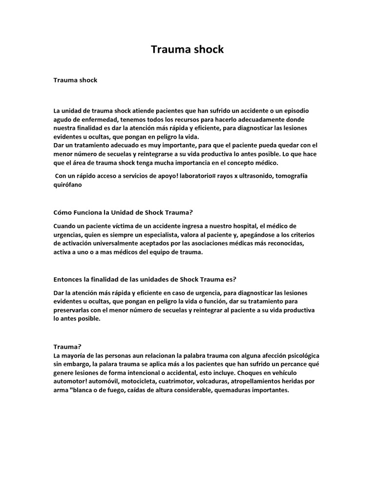 Trauma Shock | PDF | Choque (circulatorio) | Lesión