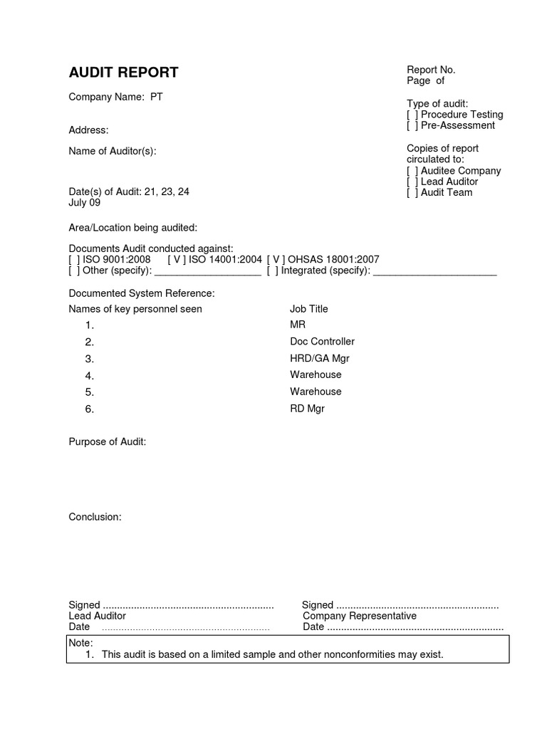 Contoh Audit Report | PDF | Auditor's Report | Accounting