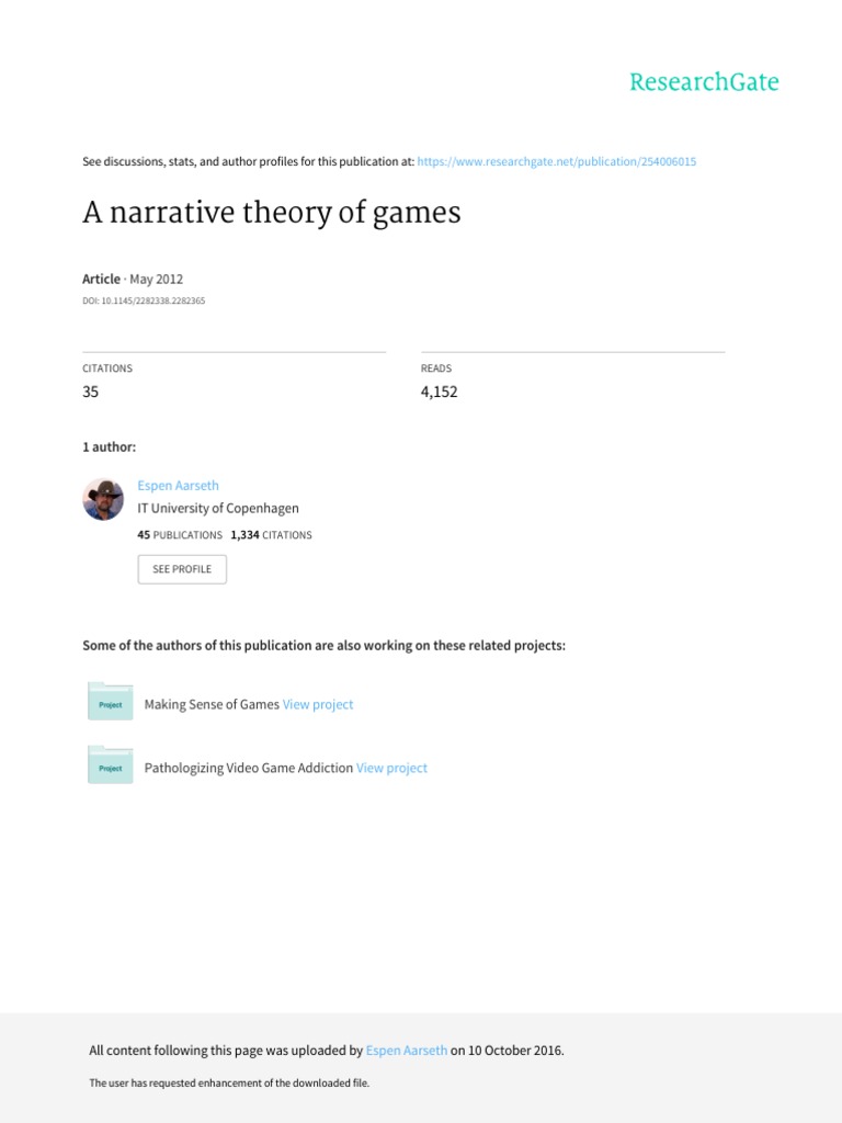 A Narrative Theory of Games | PDF | Narrative | Theory