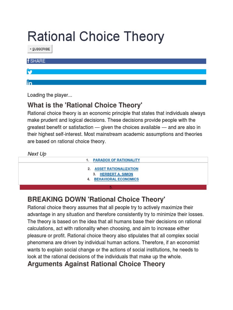 Rational Choice Theory: An Overview of its Key Assumptions ...