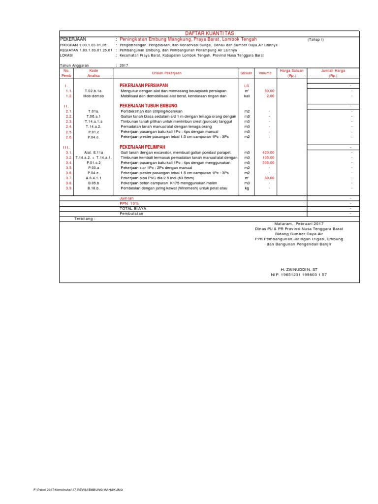 RAB Embung Mangkun | PDF