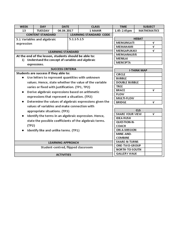 At The End of The Lesson, Students Should Be Able To | PDF | Variable ...