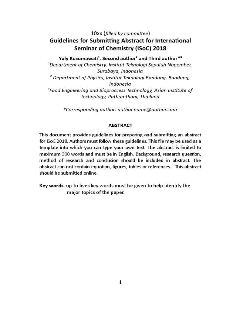 Guidelines For Submitting Abstract For International Seminar of ...