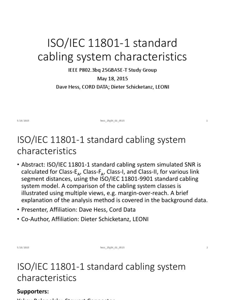 ISO/IEC 11801-1 Standard Cabling System Characteristics | PDF | Physical Layer Protocols | Data ...