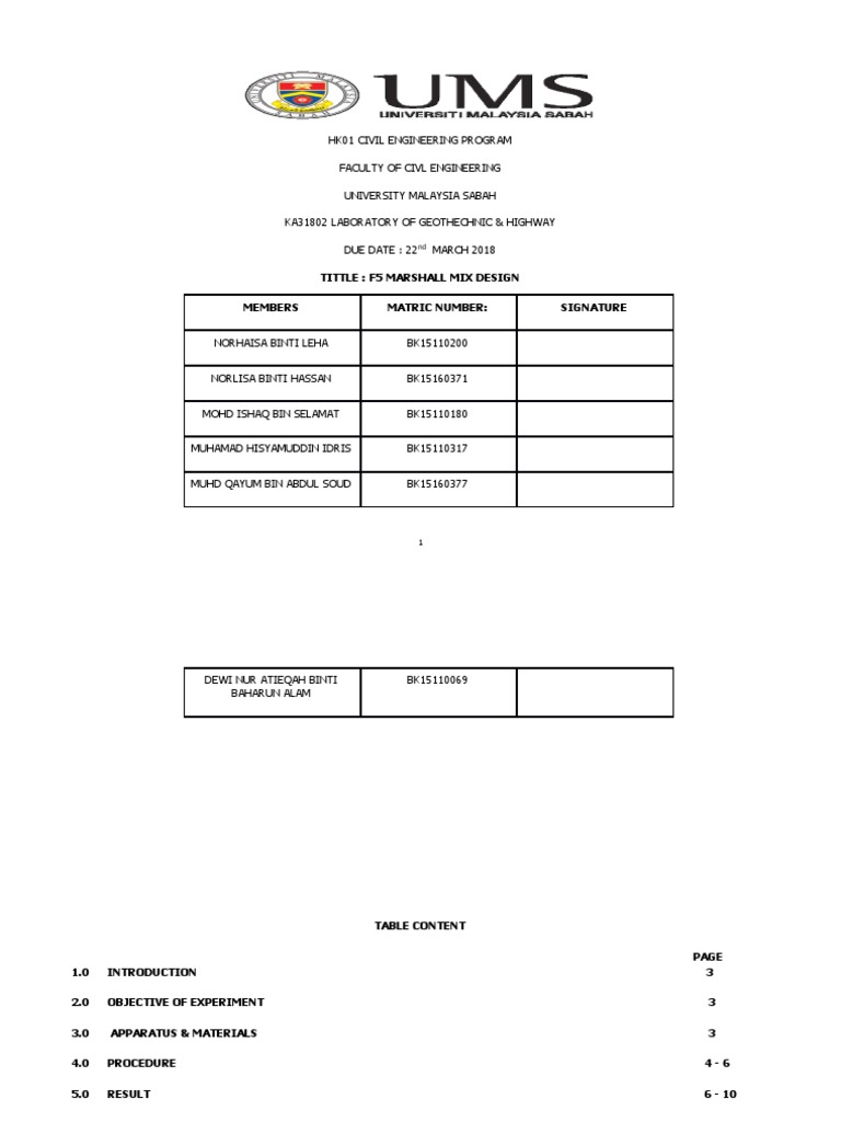 Marshall Mix Design Lab Report | PDF | Asphalt | Road Surface