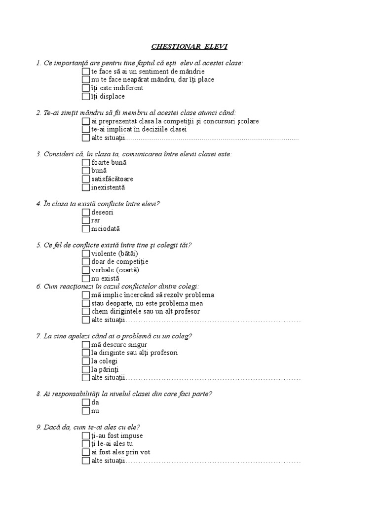 Chestionar Elevi | PDF