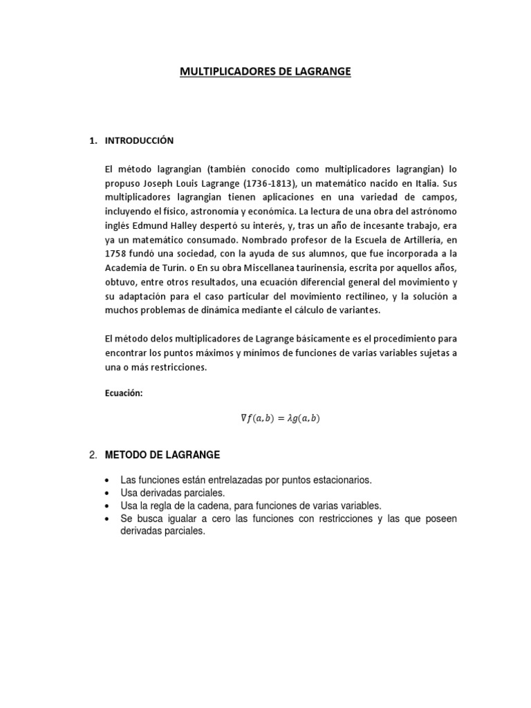 Multiplicadores de Lagrange | PDF | Enseñanza de matemática | Análisis matemático