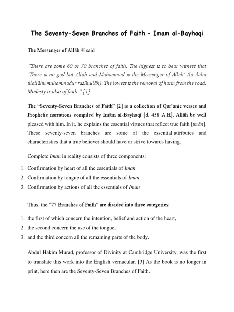 77 Branches of Iman - Islamic Faith | PDF | Religious Belief And ...