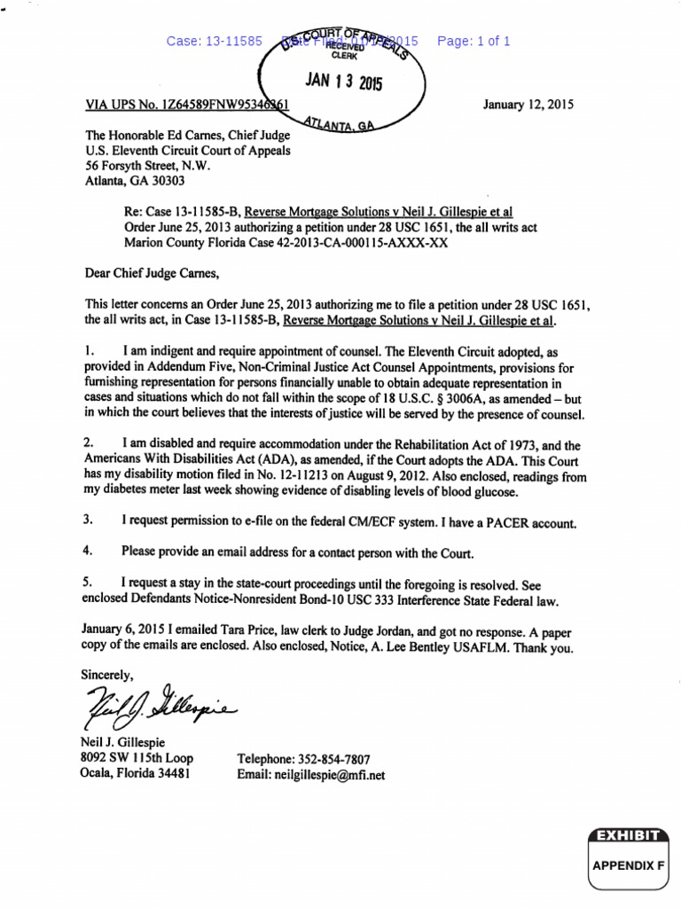 Appendix F, U.S. Eleventh Circuit Court of Appeals, No. 13-11595-B ...