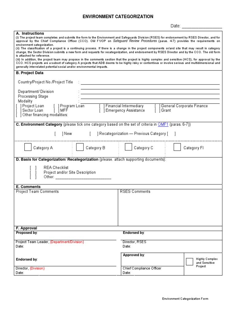 Environmental Categorization Form | PDF | Government | Business