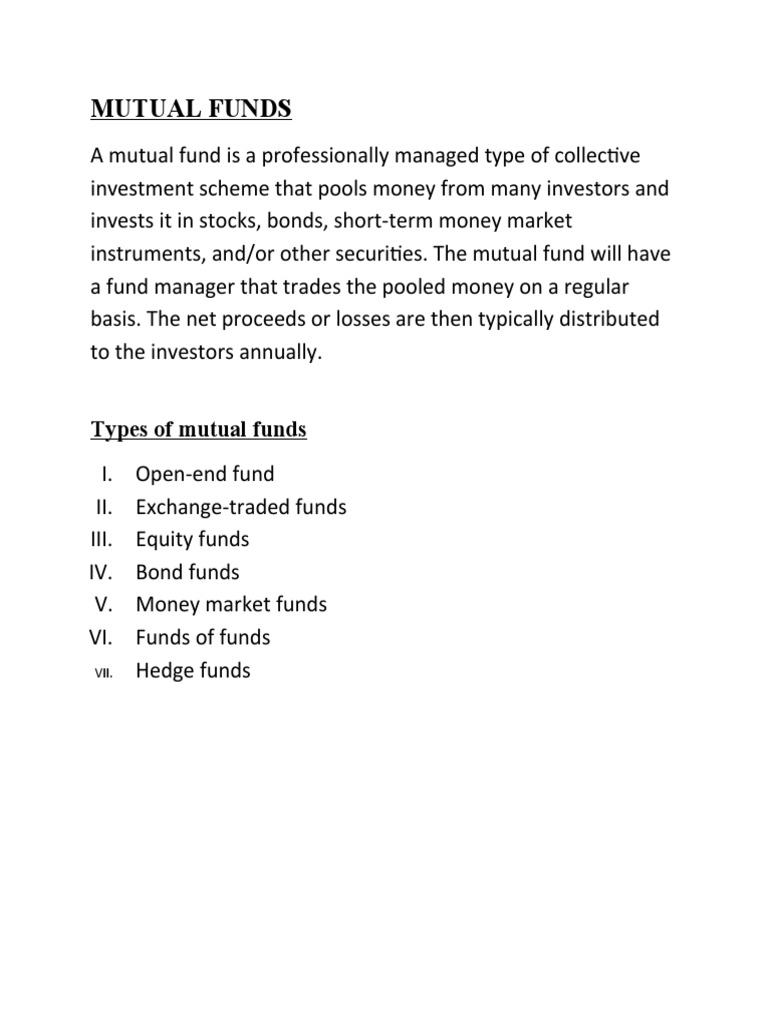 Types of Mutual Funds Explained | PDF