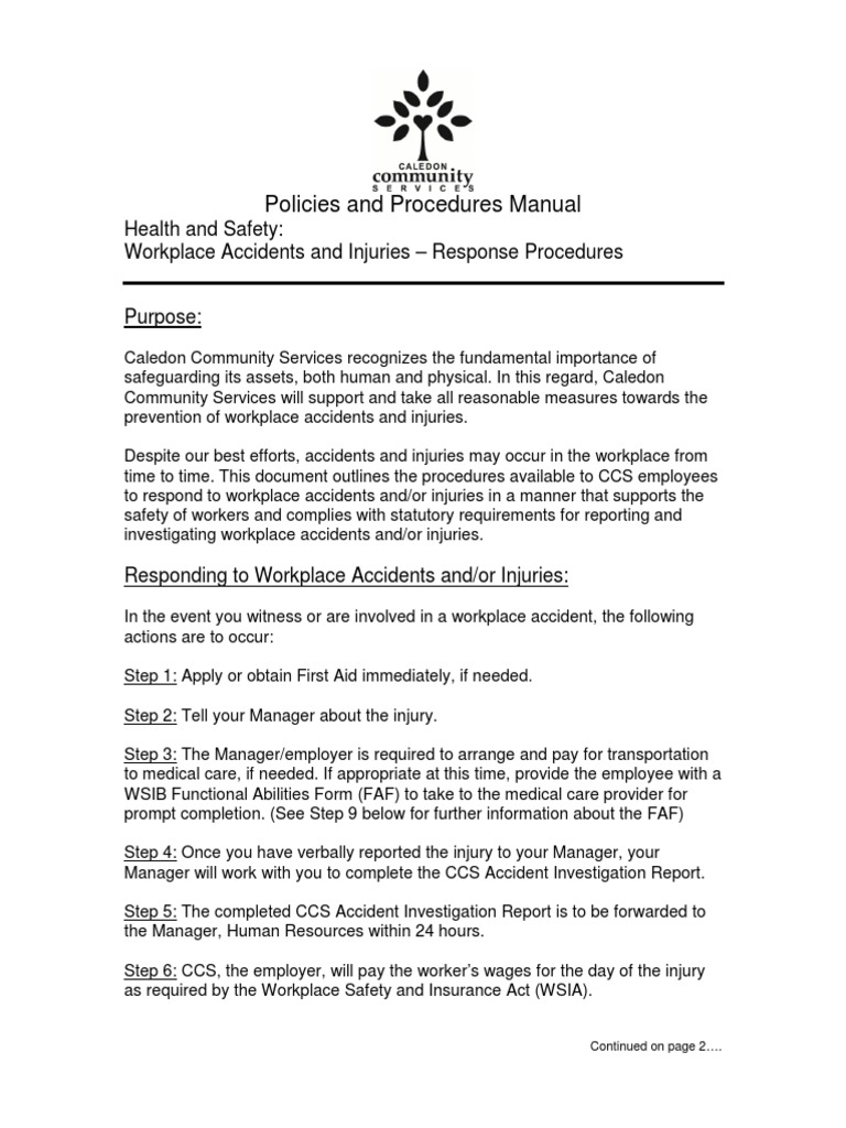 HEALTH SAFETY Workplace Accident Response Procedures | PDF | Employment ...