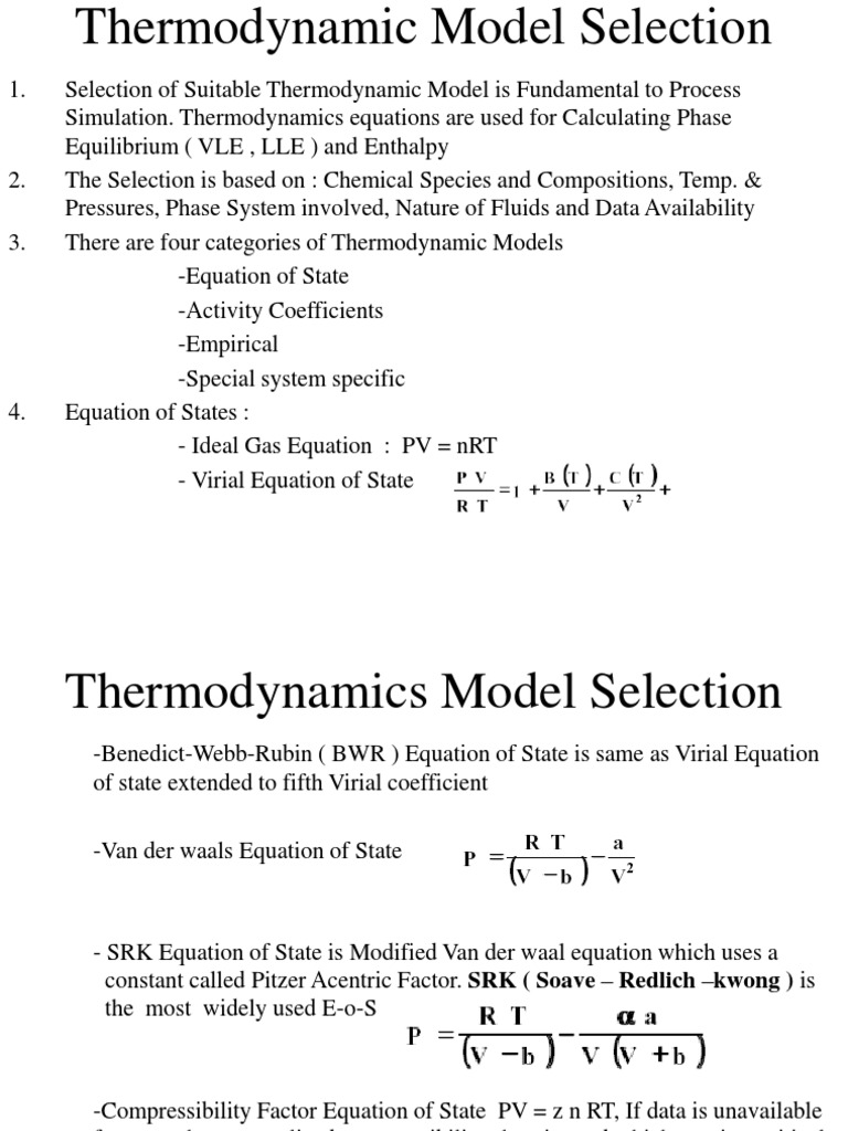 Thermodynamic Model Selection Guide | PDF | Gases | Transparent Materials