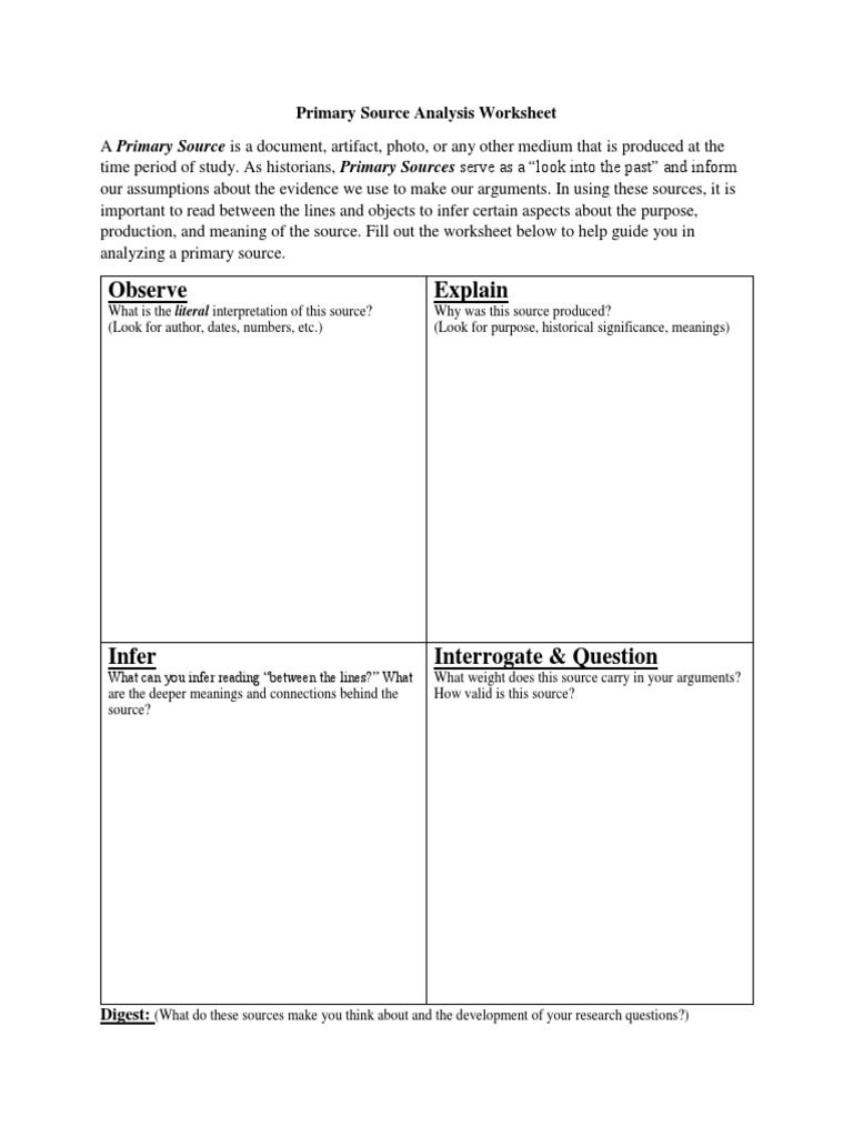 Primary Source Analysis Worksheet | PDF