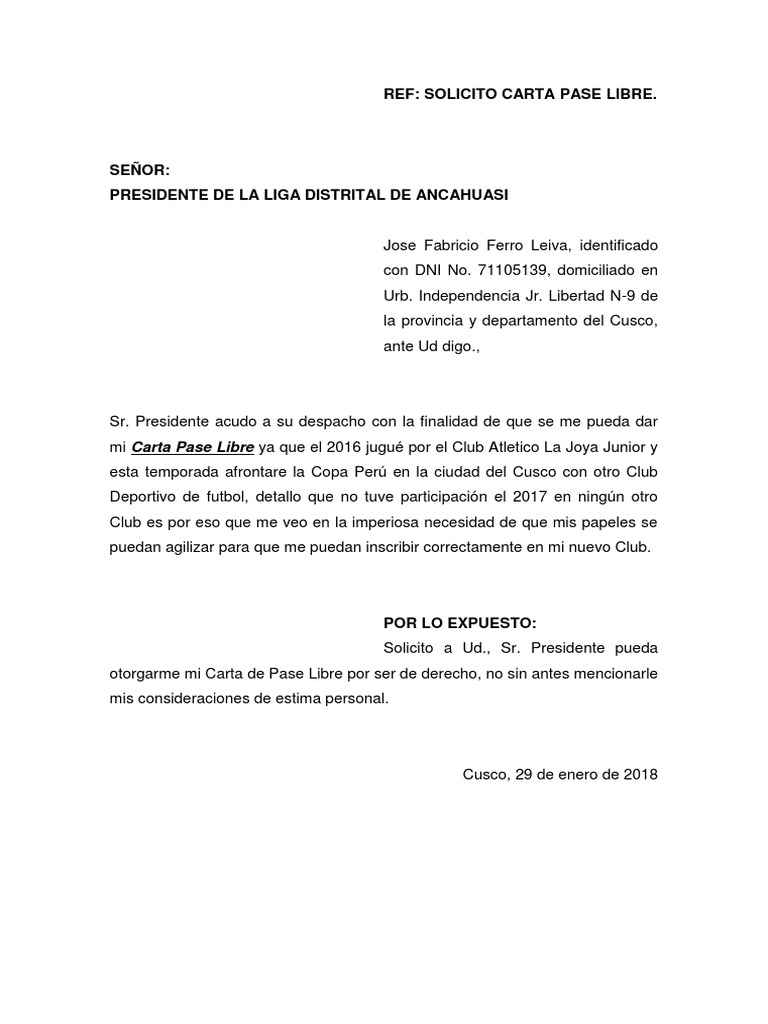Carta Pase Libre | PDF
