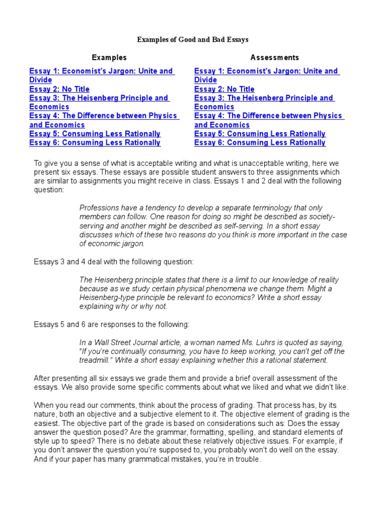 Examples of Good and Bad Essays | PDF | Essays | Economics
