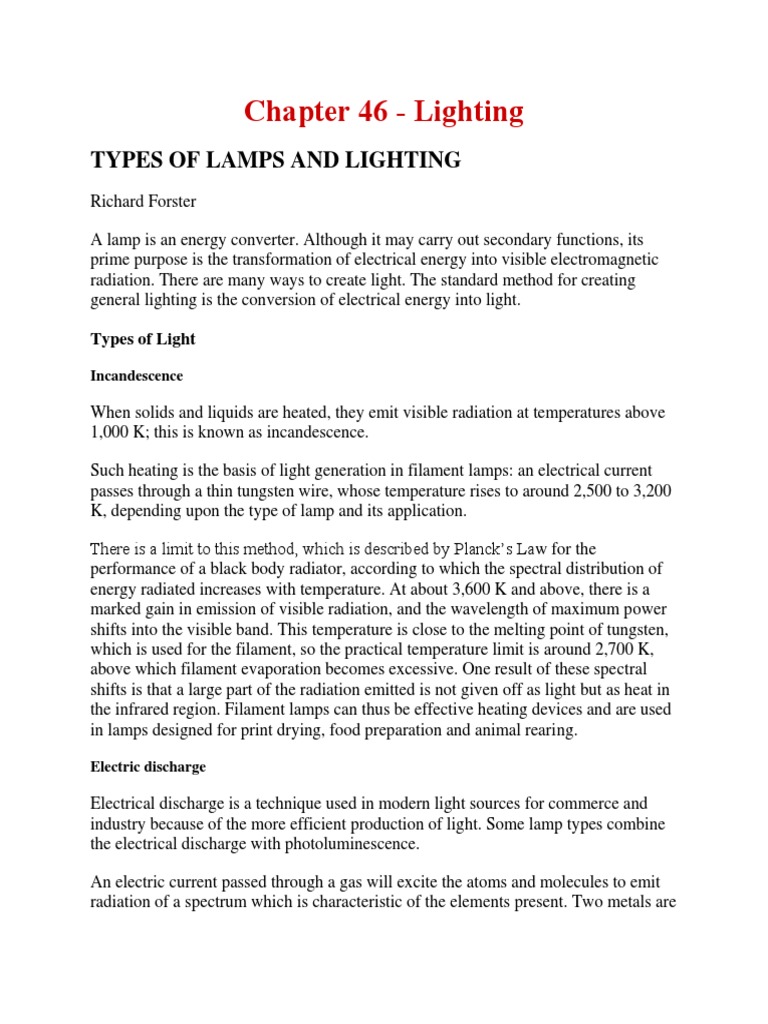 Types of Lamps and Lighting | PDF | Incandescent Light Bulb ...