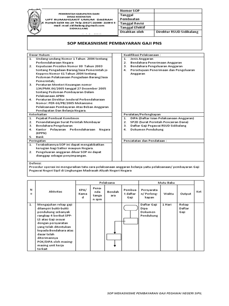 SOP Pembayaran Gaji PNS RSUD Sidikalang | PDF