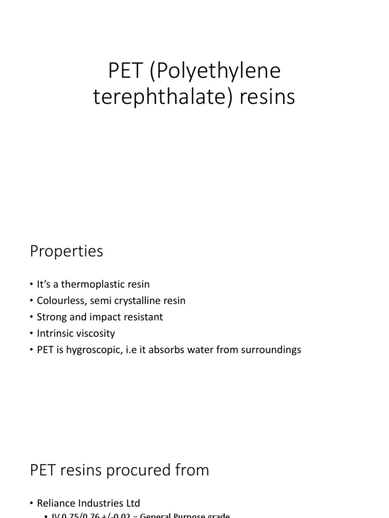PET (Polyethylene Terephthalate) Resins | PDF