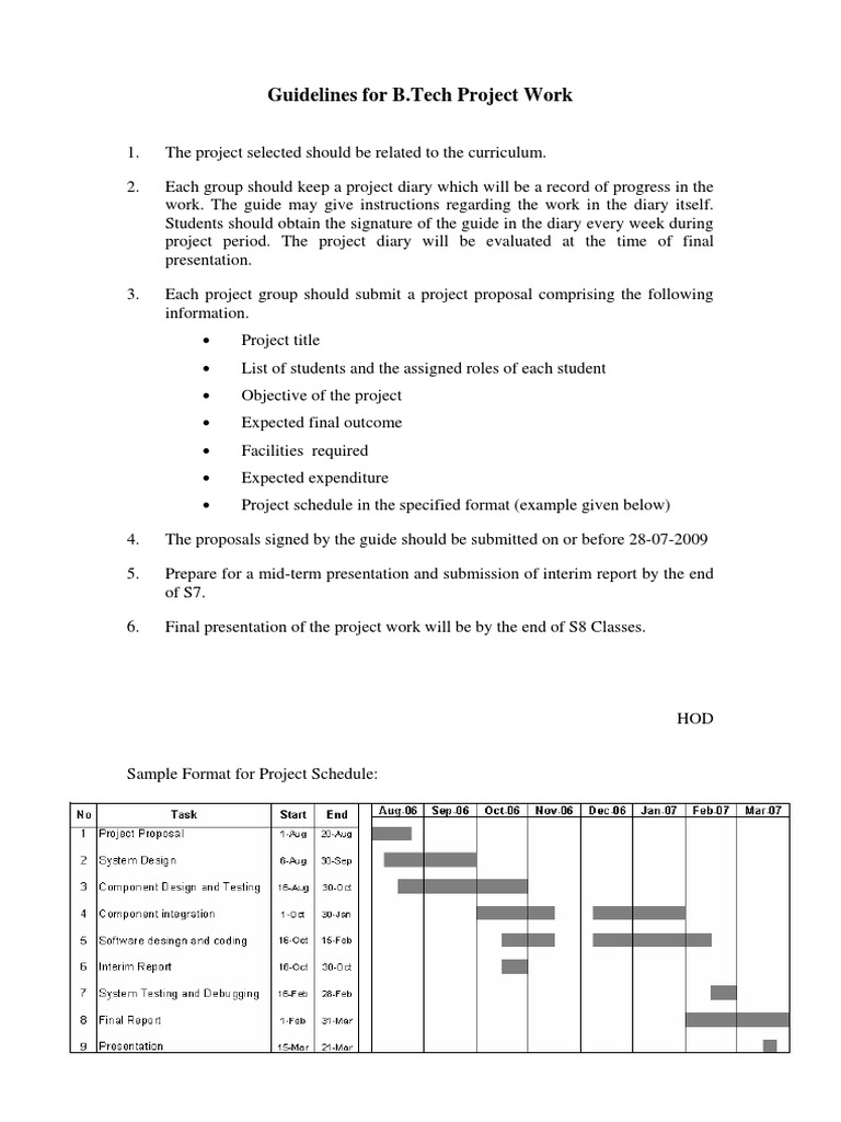 Guidelines For B.Tech Project Work | PDF