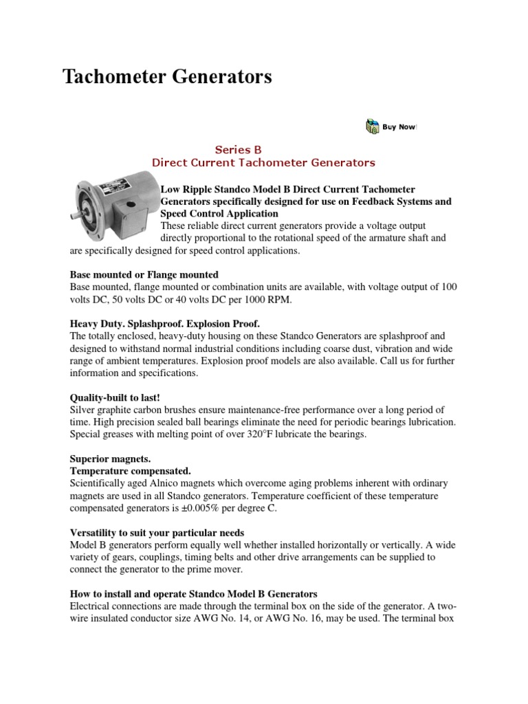 Series B Direct Current Tachometer Generators | PDF | Electric ...