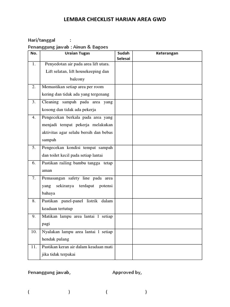 K3 Checklist Area | PDF