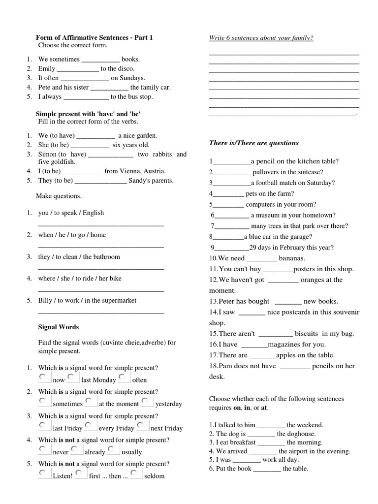 Form of Affirmative Sentences | PDF