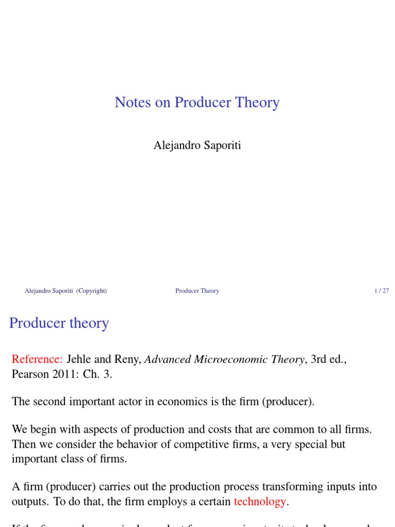 Notes On Producer Theory: Alejandro Saporiti | PDF | Production ...
