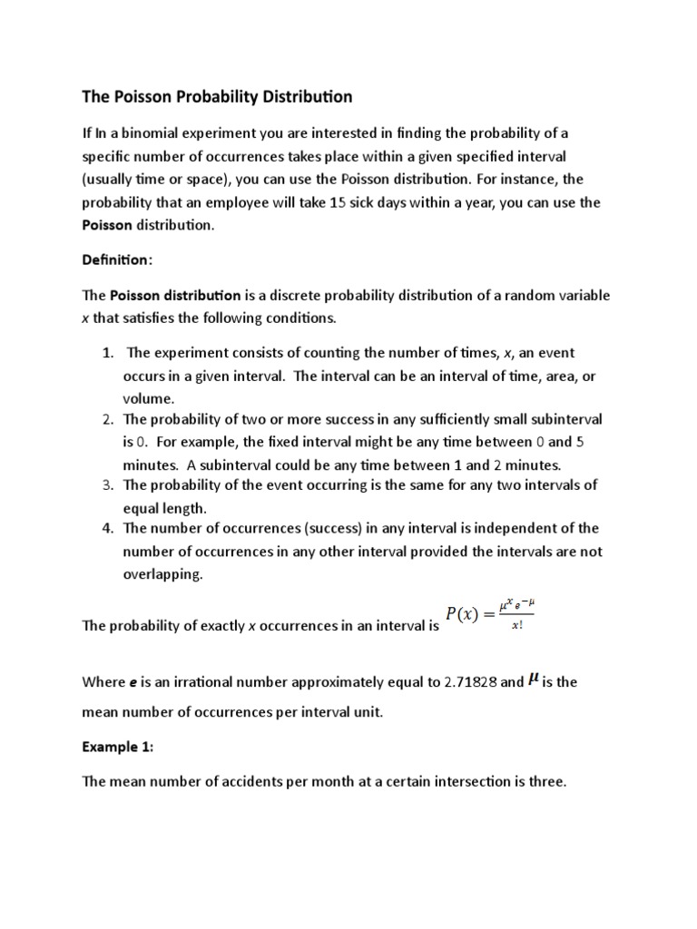 The Poisson Probability Distribution | PDF | Poisson Distribution ...