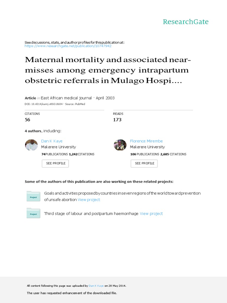 Maternal Mortality and Associated Near-Misses Among Emergency ...